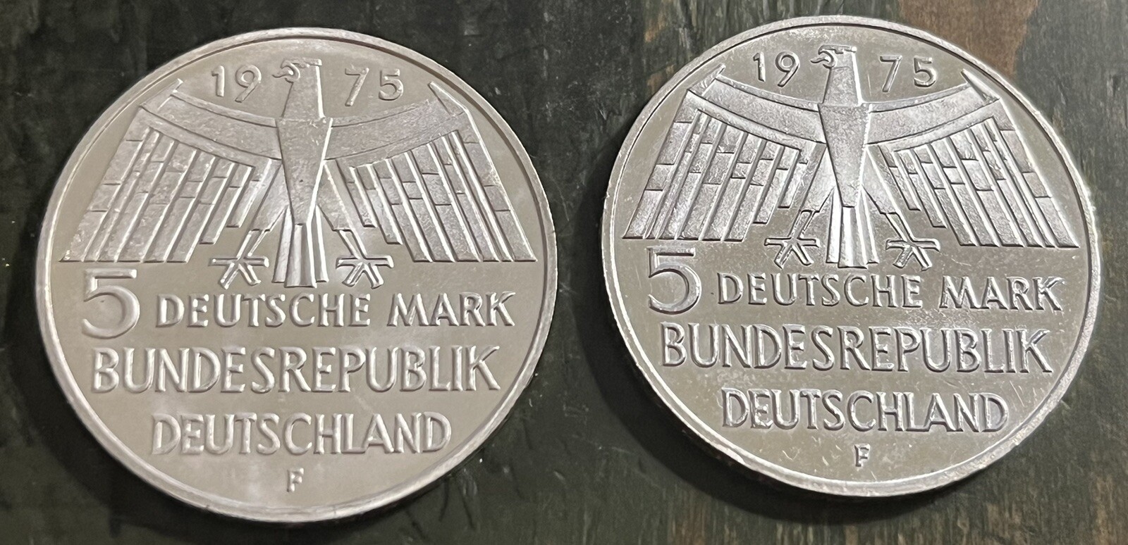 1975 F Germany 5 Marks Silver Coins Lot of 2 Very Nice Gem Coins 1 PL ...