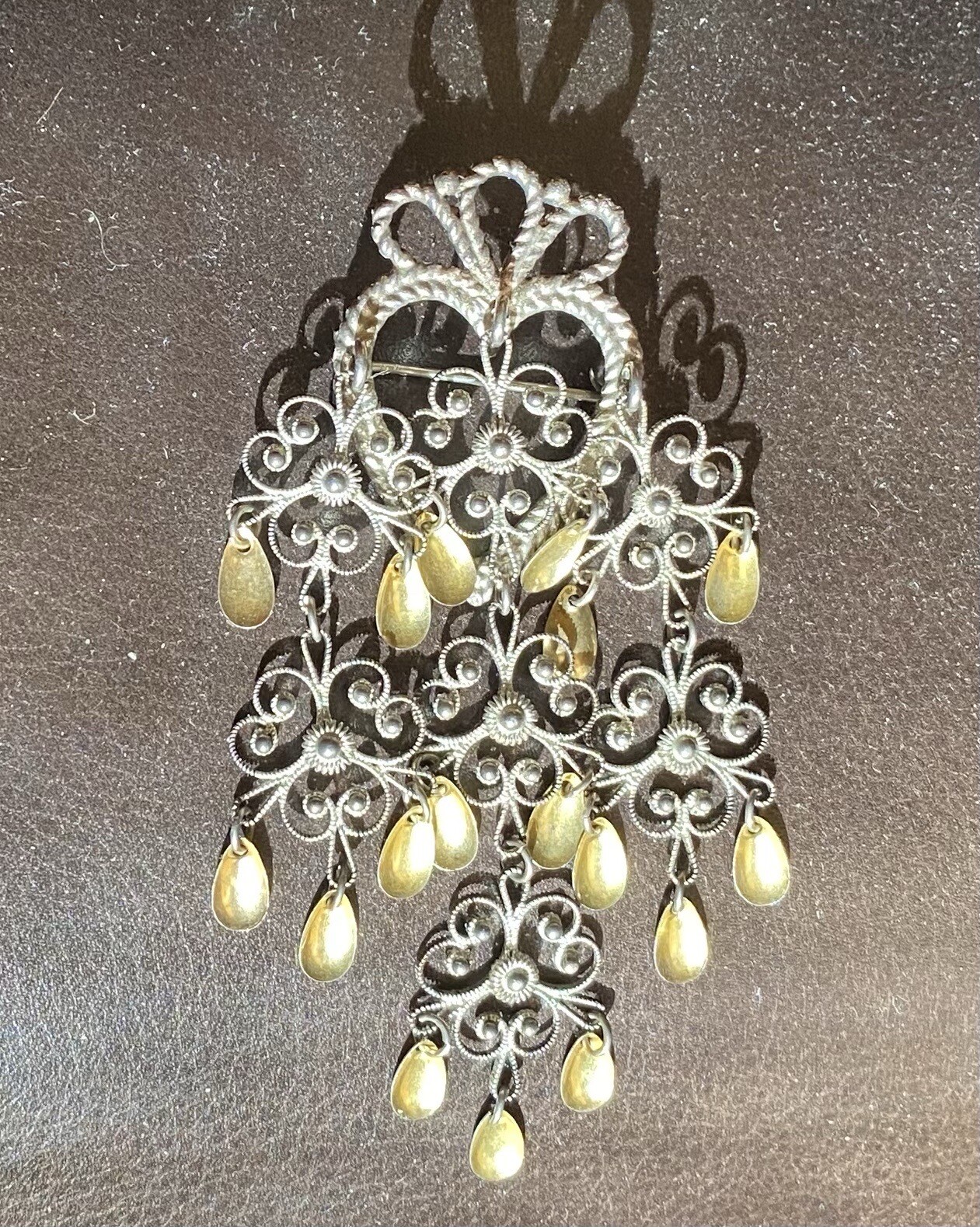 Antique Norwegian Solje Brooch Heart Crown 3 3/4"-Ste… - Gem