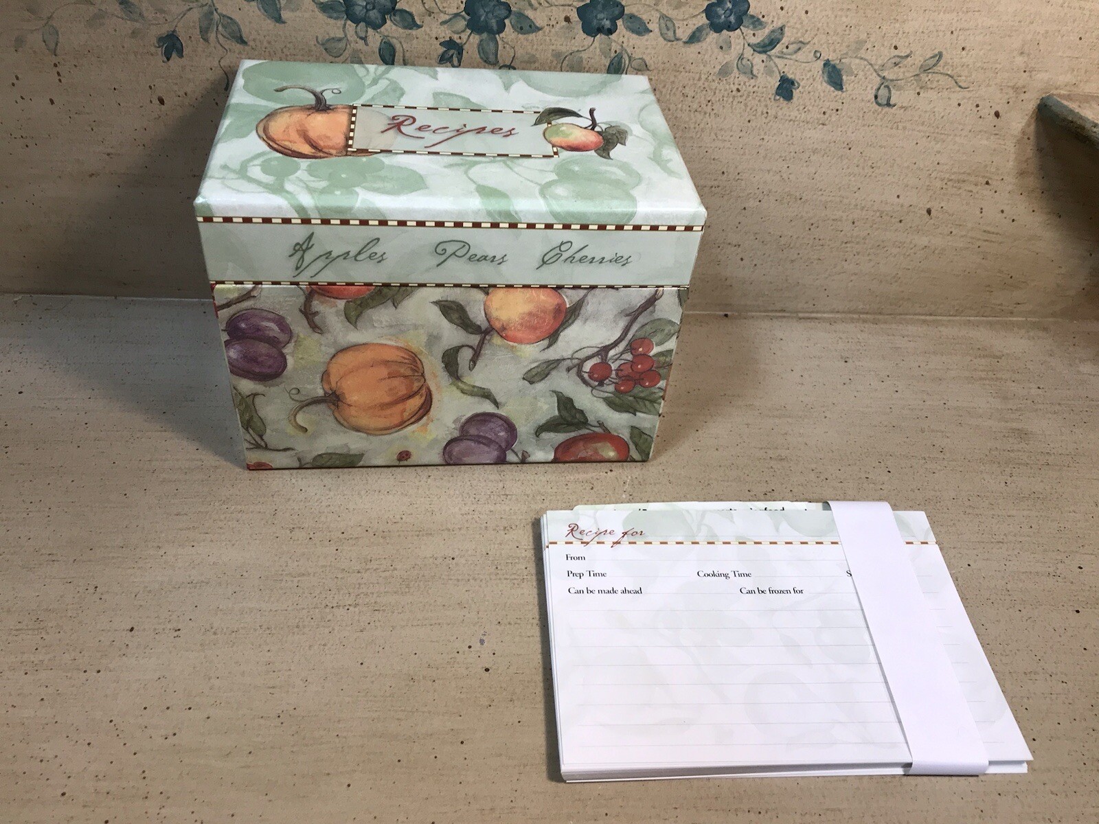 Martin Designs Cardboard Recipe Box W/ Dividers & Recipe Cards Fruit ...