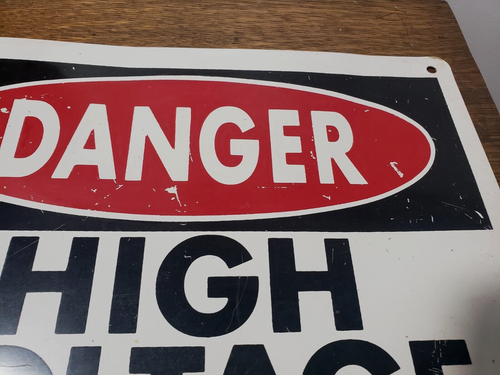 Vintage Metal Danger High Voltage Overhead Industrial Warning Sign 7" x ...