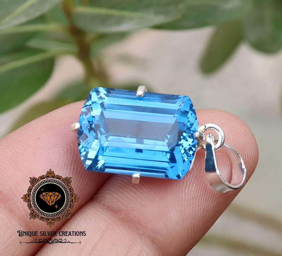 Natural Certified Santa Maria Blue Aquamarine Gemstone Pendant Solid ...