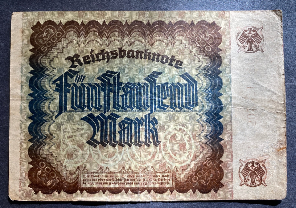 1922 Germany 5000 Mark Banknote - Early Hyperinflation Era - Reichsbank ...