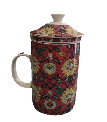 World Market Tea Cup Mug Infuser Ceramic w Lid 3 Piece Pink Floral ...