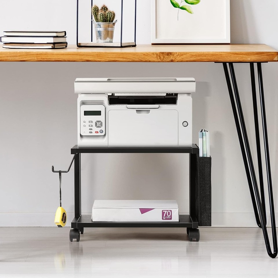 2 Tier Printer Cart w/Wheels Desktop Printer Stand for Office Home ...