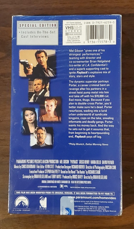 Payback VHS MEL GIBSON LUCY LIU MARIA BELLO SEALED 97363363231| eBay