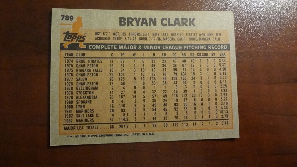 1983 TOPPS # 789 BRYAN CLARK BASEBALL CARD | eBay