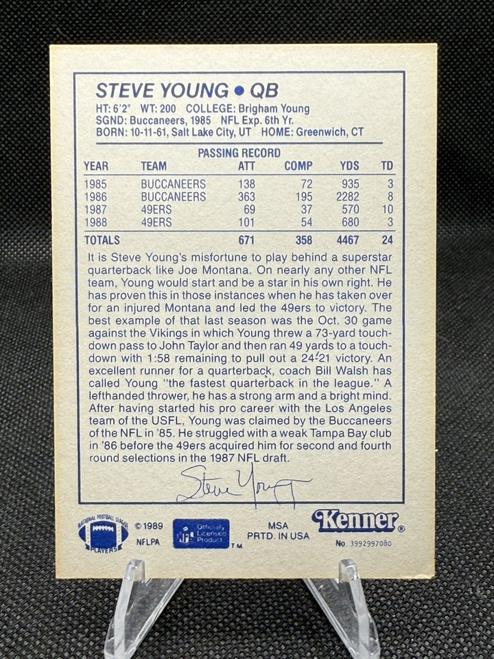 1989 Kenner Steve Young San Francisco 49ers Starting Lineup Football ...
