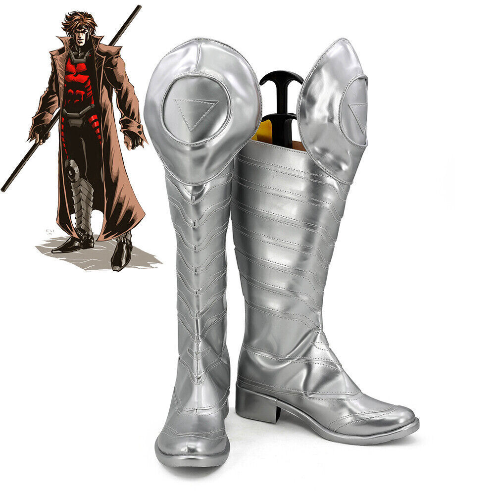 X-Men Gambit Cosplay Shoes Silver Men Long Boots Handmade Custom Made ...
