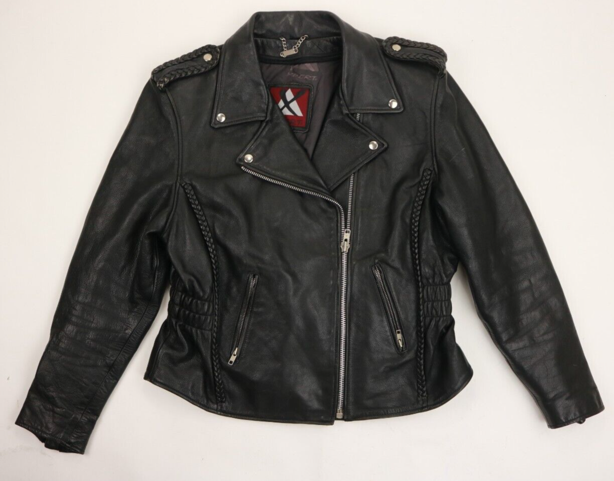 Xpert Womens Leather Motorcycle Biker Jacket Lined Insulated Black Size ...
