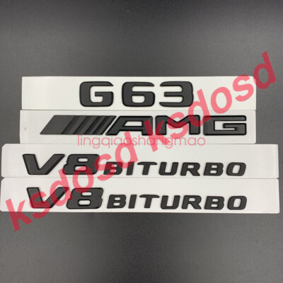 Matte Black Mercedes Benz G63 AMG V8 BITURBO Emblem Badge Sticker Set ...