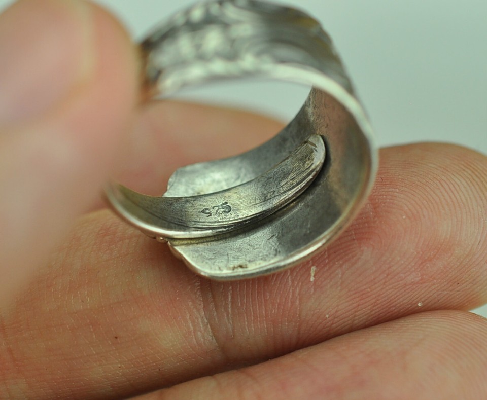 Solid 925 Sterling Silver Floral Adjustable Spoon Ring | eBay