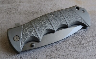 Rubber Grip Black Pocket Knife Full Size Assist Curved Bolo Blade ...