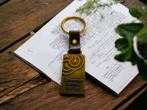 Registered Key Holder Vtg Brass Chain Carborundum Centennial 1991 ...