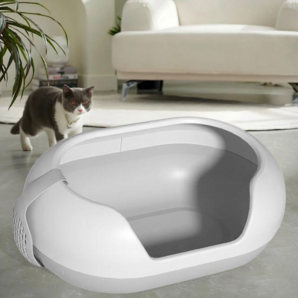 Cat Litter Box Easy to Clean Cat Litter Basin High Sided Cat Sand Box ...