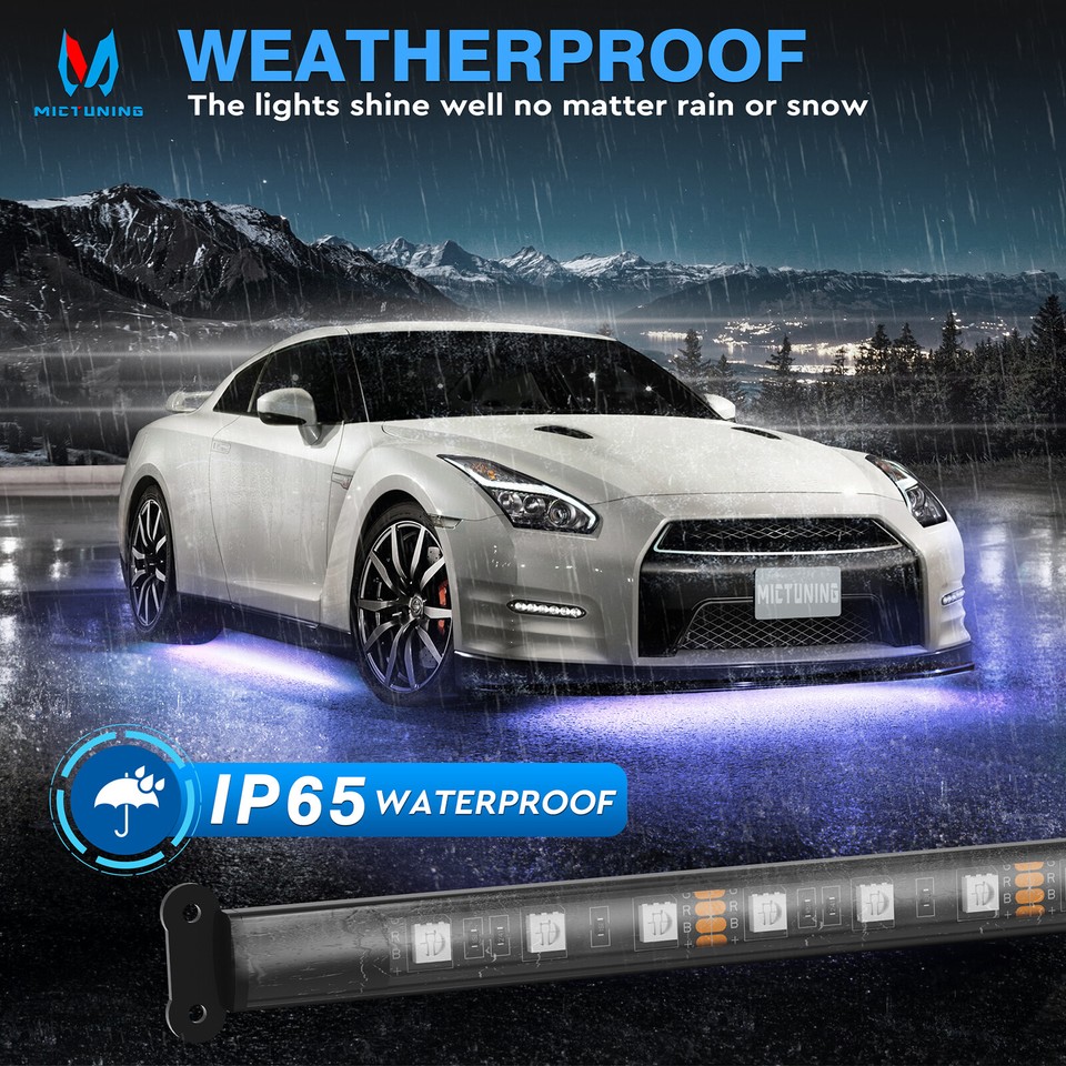 RGB LED Strip Under Car Tube Underglow Lights Kit + APP Bluetooth ...