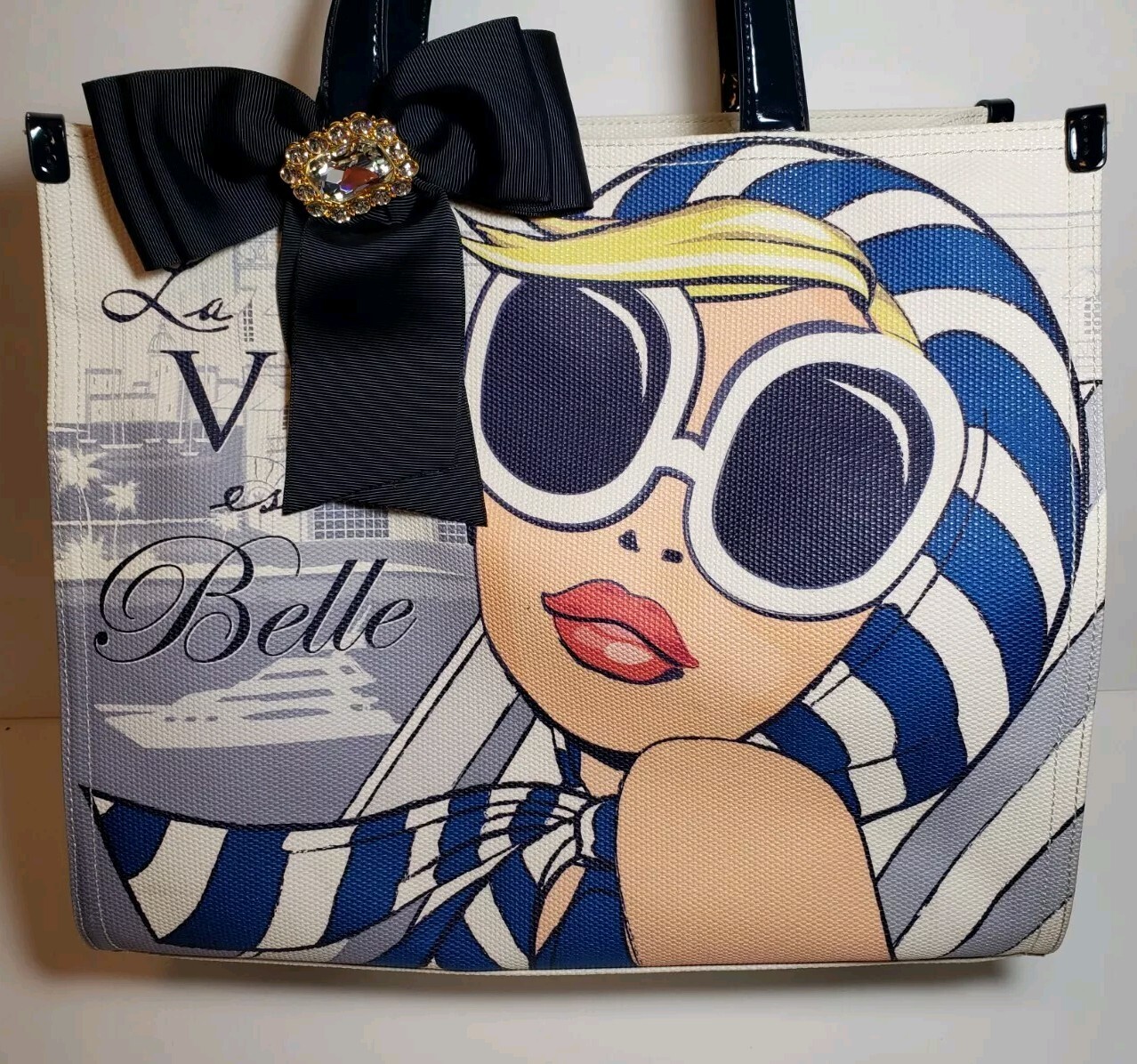 BRIGHTON MY FLAT IN LONDON RIVA TOTE LA VIE EST BELLLE COATED CANVAS LG ...