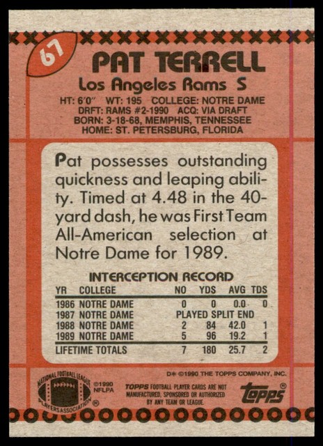 1990 Topps - #67 Pat Terrell (RC) for sale online | eBay