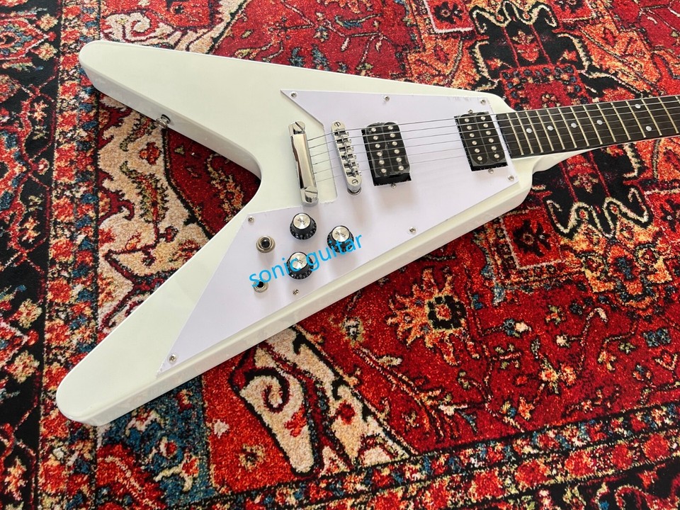 Shaped Flying V Electric Guitar White Mahogany Body Rosewood ...