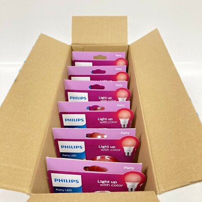 6 Pack Of Philips Red LED Light Bulbs A19 Base 8w Party Colored Indoor ...
