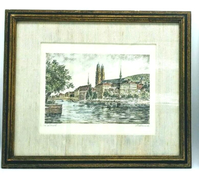 Vintage Fleck Bros Framed Art Print German Church Spires by River ...