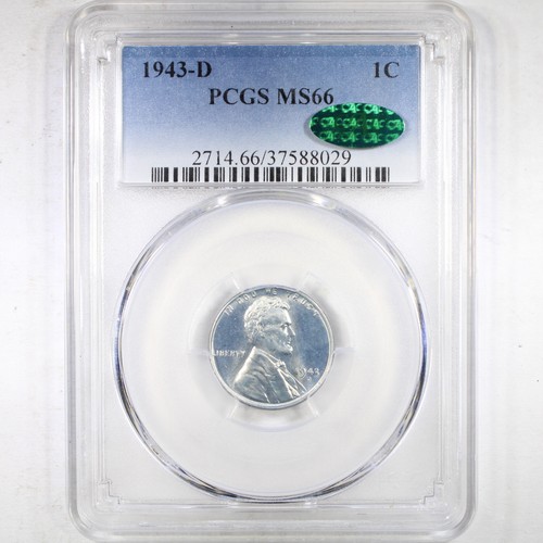 1943-D 1C PCGS/CAC MS66 - Lincoln Cent (Wheat Reverse) - WW2 Steel Cent ...