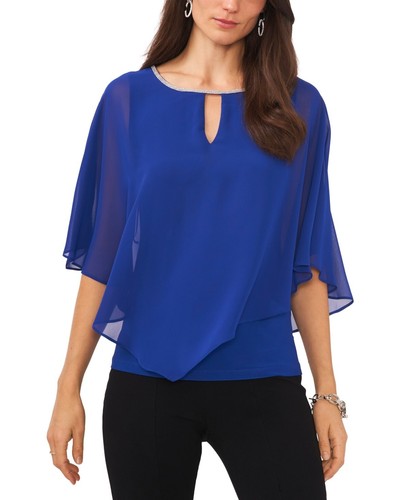 MSK WOMENS EMBELLISHED OVERLAY TOP GODDESS BLUE LARGE B17 NEW | eBay