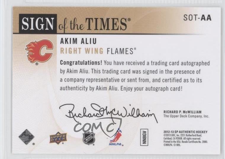 2012-13 SP Authentic Sign of the Times Akim Aliu #SOT-AA Rookie Auto RC ...