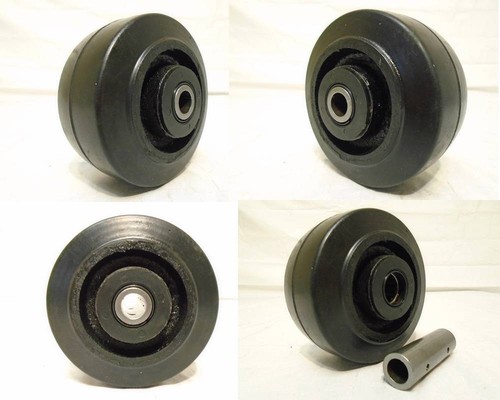 4" x 2" Rubber Caster Wheel Steel Hub w/ Roller Brg & 1/2" Bushing 350 ...
