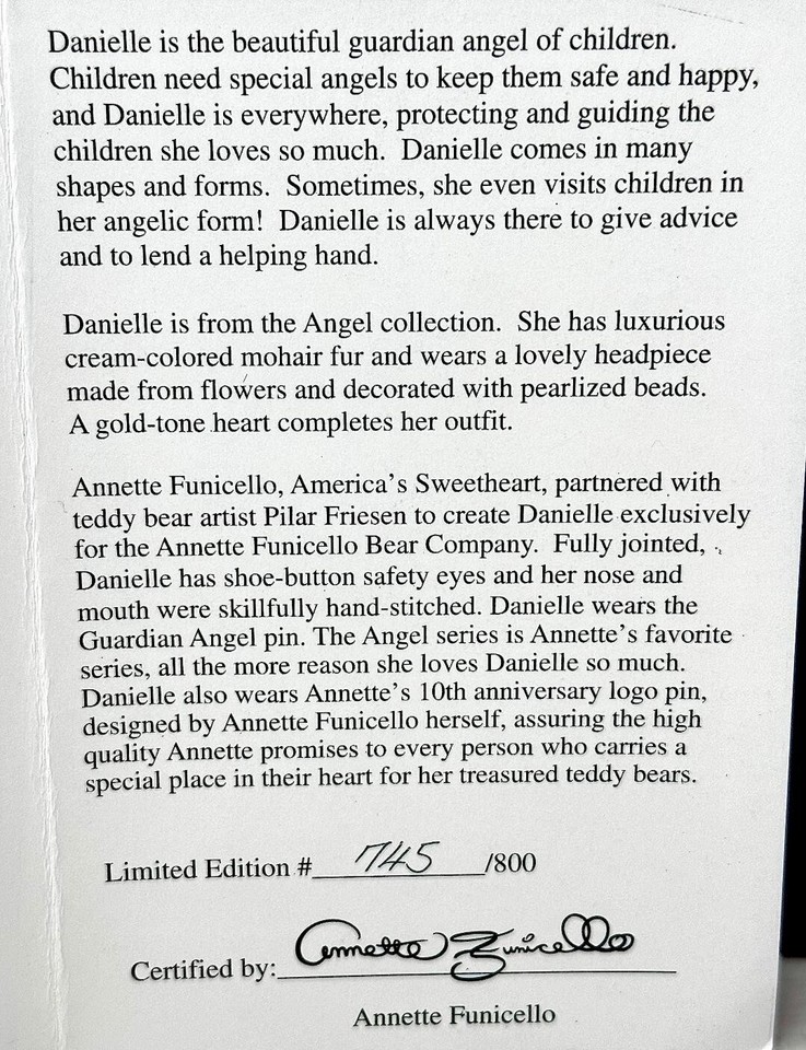 RARE Annette Funicello 10th Anniversary Danielle Guardian Angel LE 745/ ...