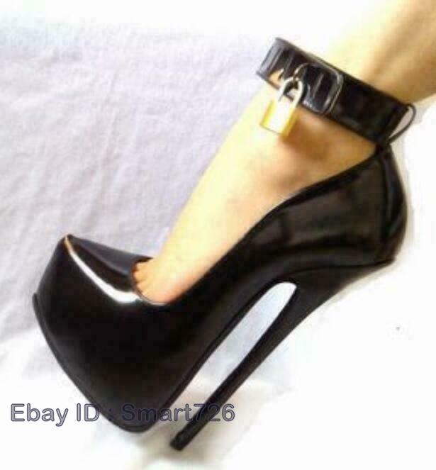 Womens Super High Heel Stiletto Platform Lock Strap Metal Club Party ...