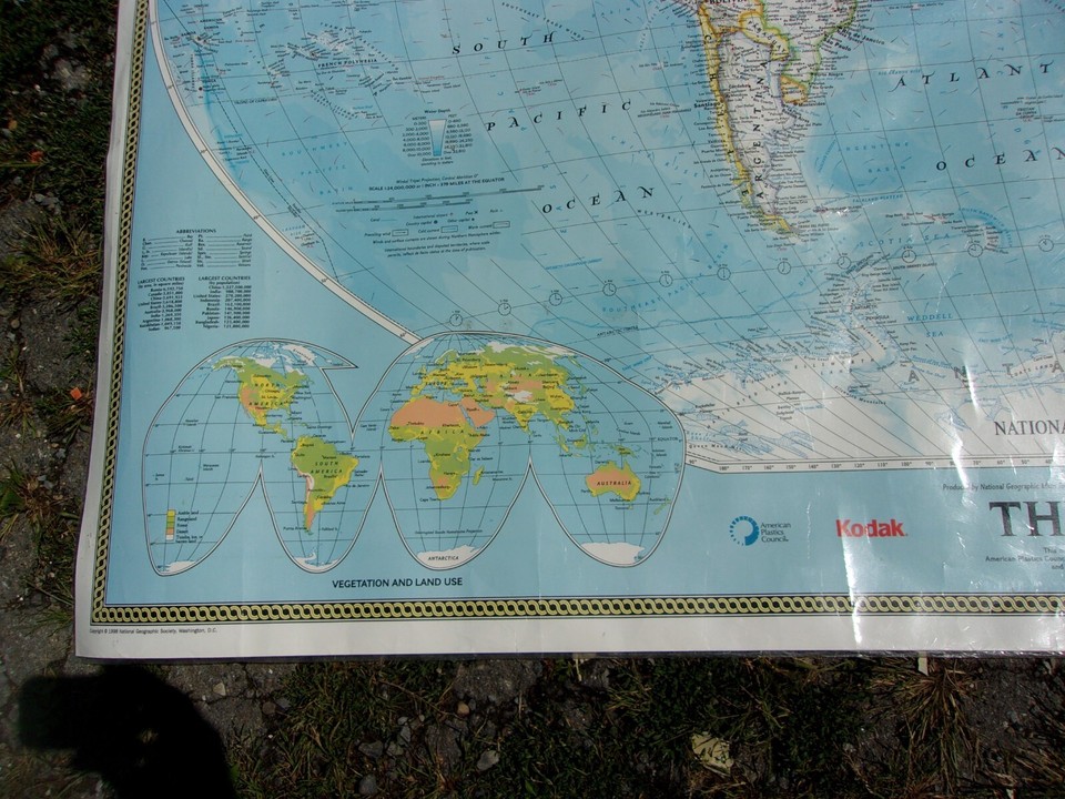Vintage- Used- 2 sided World Map- National Geographic- Measures 89 x 98 ...