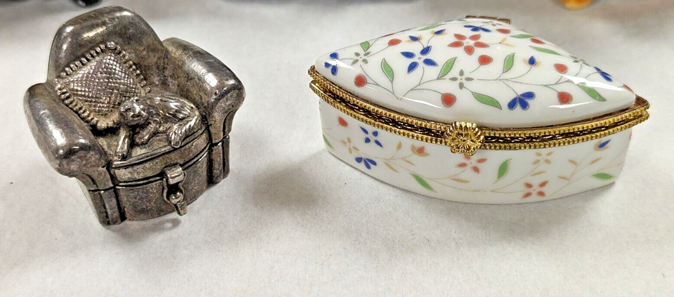 Vintage Lot/5 Jewelry/Trinket Boxes Various Sizes- 4 Porcelain 1 Metal ...
