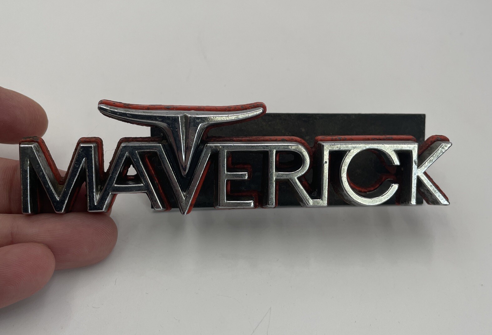 Vintage 1970’s Ford Maverick Emblem Nameplate Badge With Orange Accent ...
