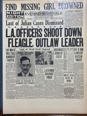 VINTAGE NEWSPAPER HEADLINE LITTLE JAKE FLEAGLE WOLFPACK GANG LEADER ...