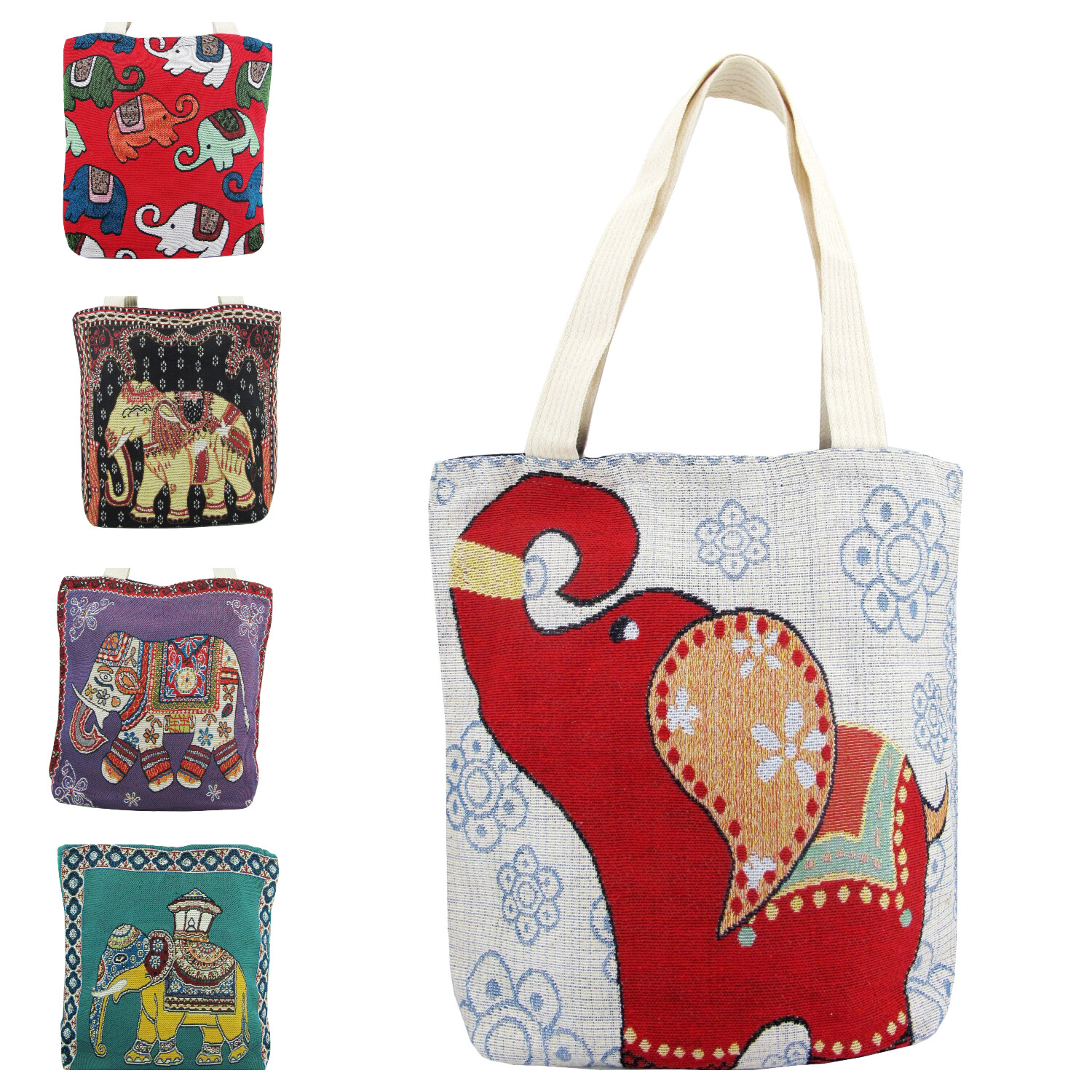 Elephant Tote Bag Woven Canvas Shoulder Shopping Purse with Zipper ...