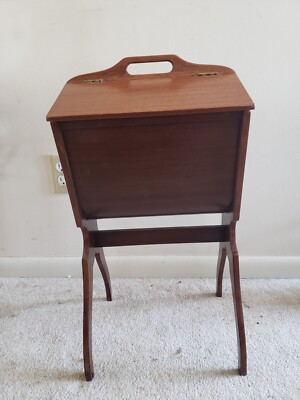 Antique Early American Style Walnut Standing Sewing Box Chest Cabinet ...