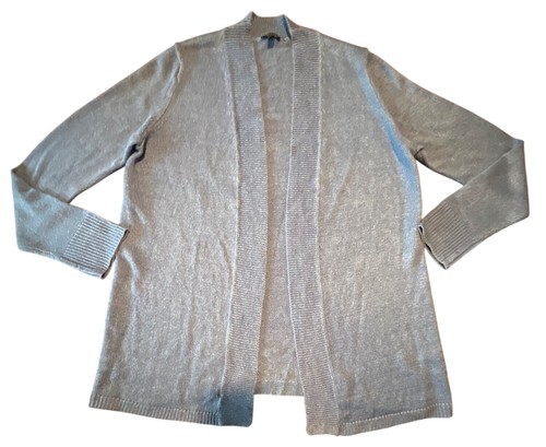 Talbots Sweater Med Blue 100% Linen Cardigan Open Front Long Sleeve ...