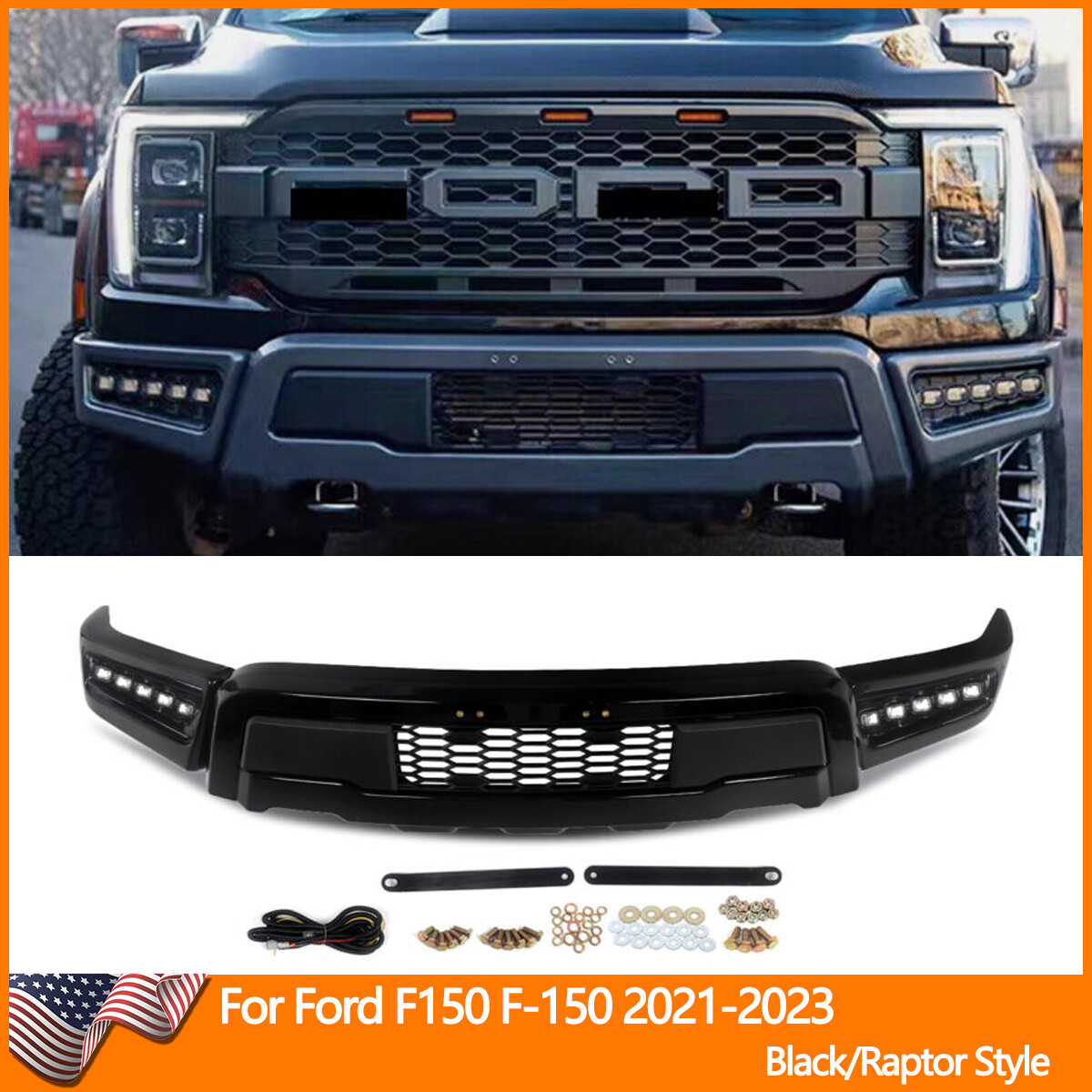 Black Front Bumper Raptor Style W/ LED Light For Ford F150 F-150 2021 ...