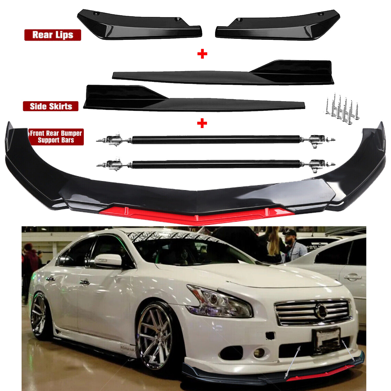 Front Rear Bumper Lip Spoiler Splitter Glossy Black For Nissan Maxima ...