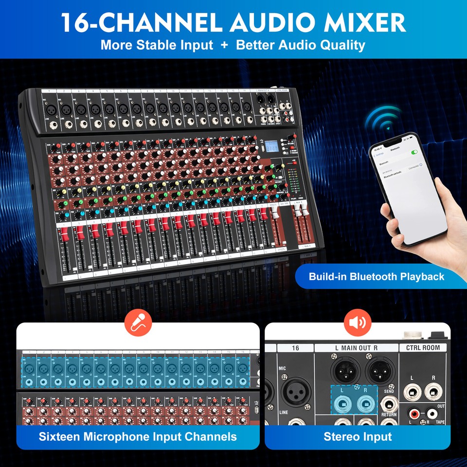 16 Channel Professional Passive Mixer Live & Studio Mixer USB Mixing ...
