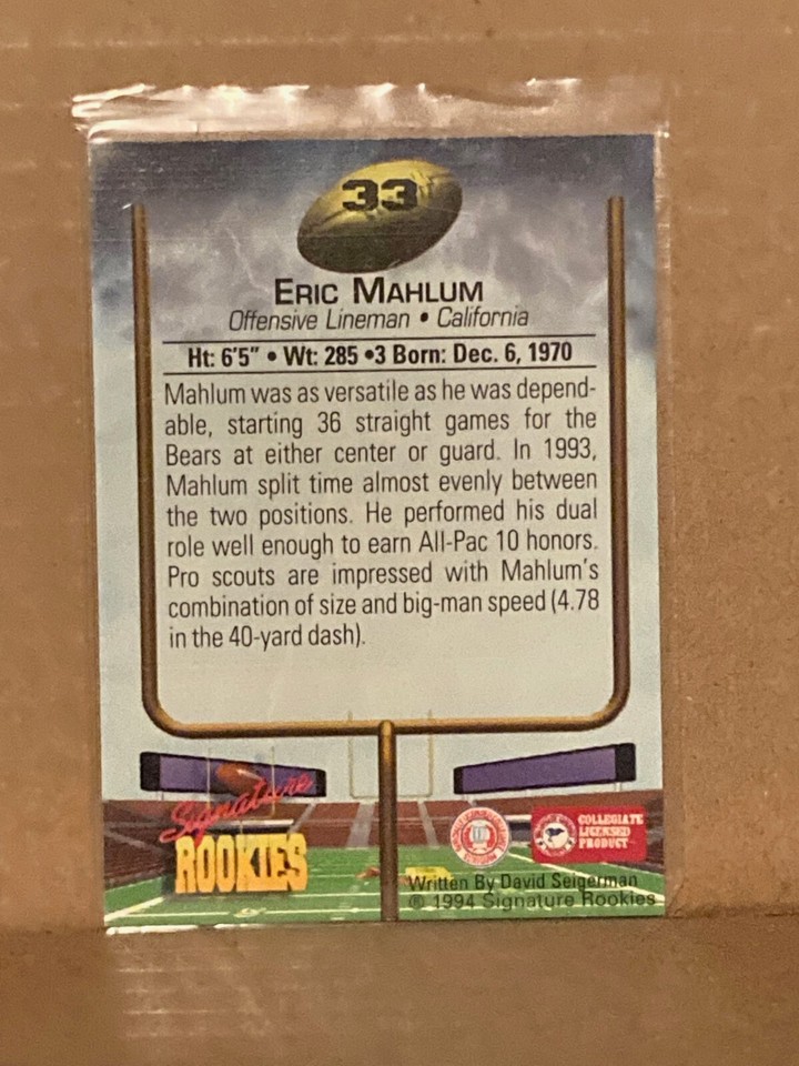 Eric Mahlum 1994 Signature Rookies Auto /7750 #33 | eBay
