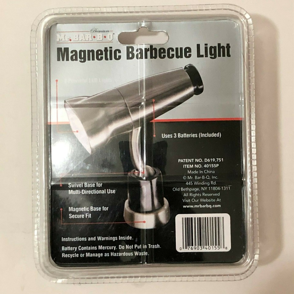 NEW SEALED MR. BAR-B-Q MAGNETIC BARBECUE 3 LED LIGHT LAMP SWIVEL BASE ...