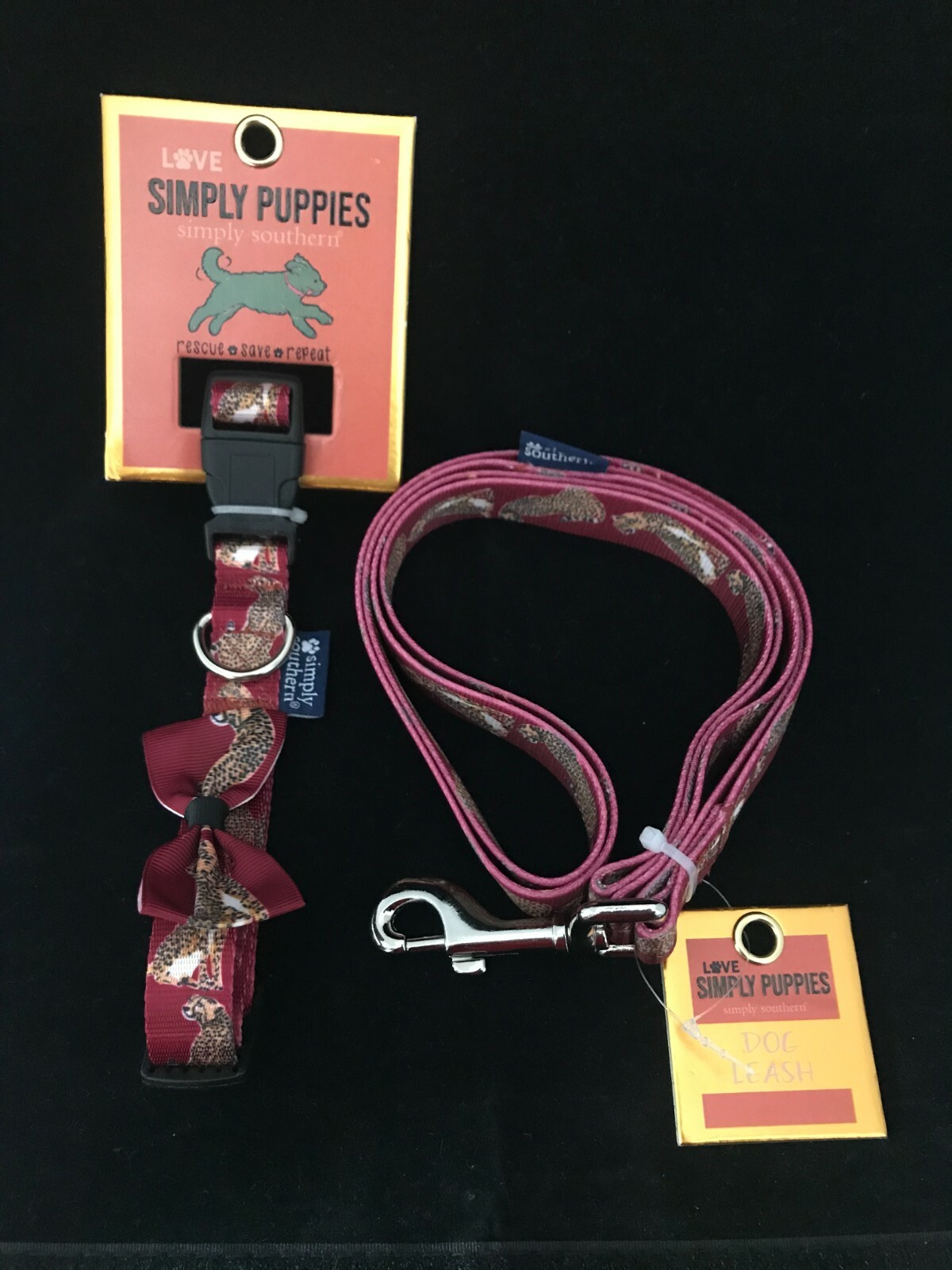 NWT Simply Southern Dog Collar Medium with Matching Dog Leash Cheetah ...