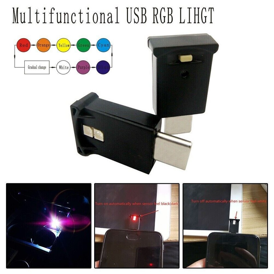 USB-C&Type-C LED Car Interior Light Neon Atmosphere Ambient Lamp Bulb ...