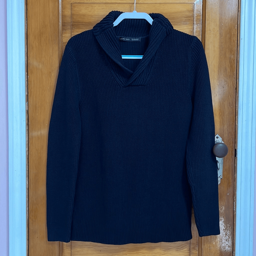 Zara Deep Blue Navy Cotton Knit Cowl Neck Sweater Men’s Large | eBay