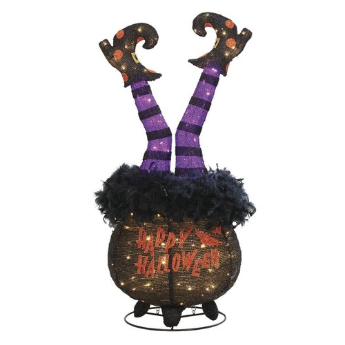 44'' Collapsible Lighted LED Cauldron w/ Witch's Legs Home Fun ...