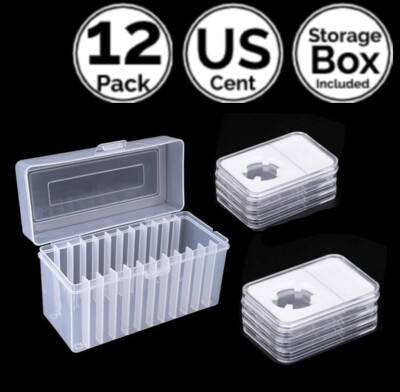 12 Pack 0.75 IN 19 mm Slab Coin Snap Holder w/ Storage Box Fit 4 US ...