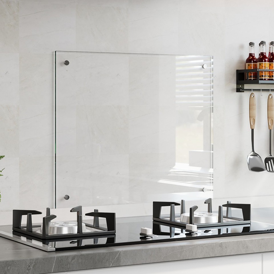 Clear Kitchen Glass Splashback Toughened Tile Cooker Panel & Holes ...