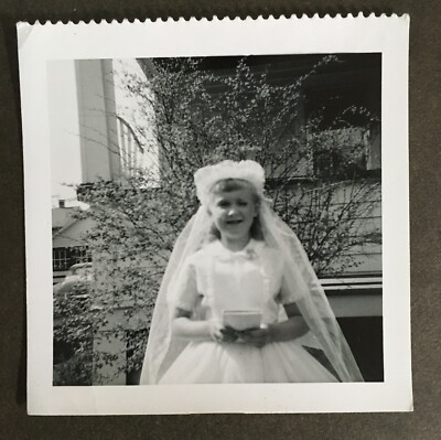 Young Girl Communion White Dress Church Vintage Photo Snapshot 1950s ...