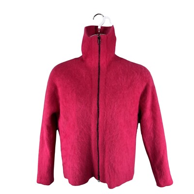 Vintage VENESHA Womens L 80% Angora Fuzzy Fuchsia Zip Sweater Jacket ...
